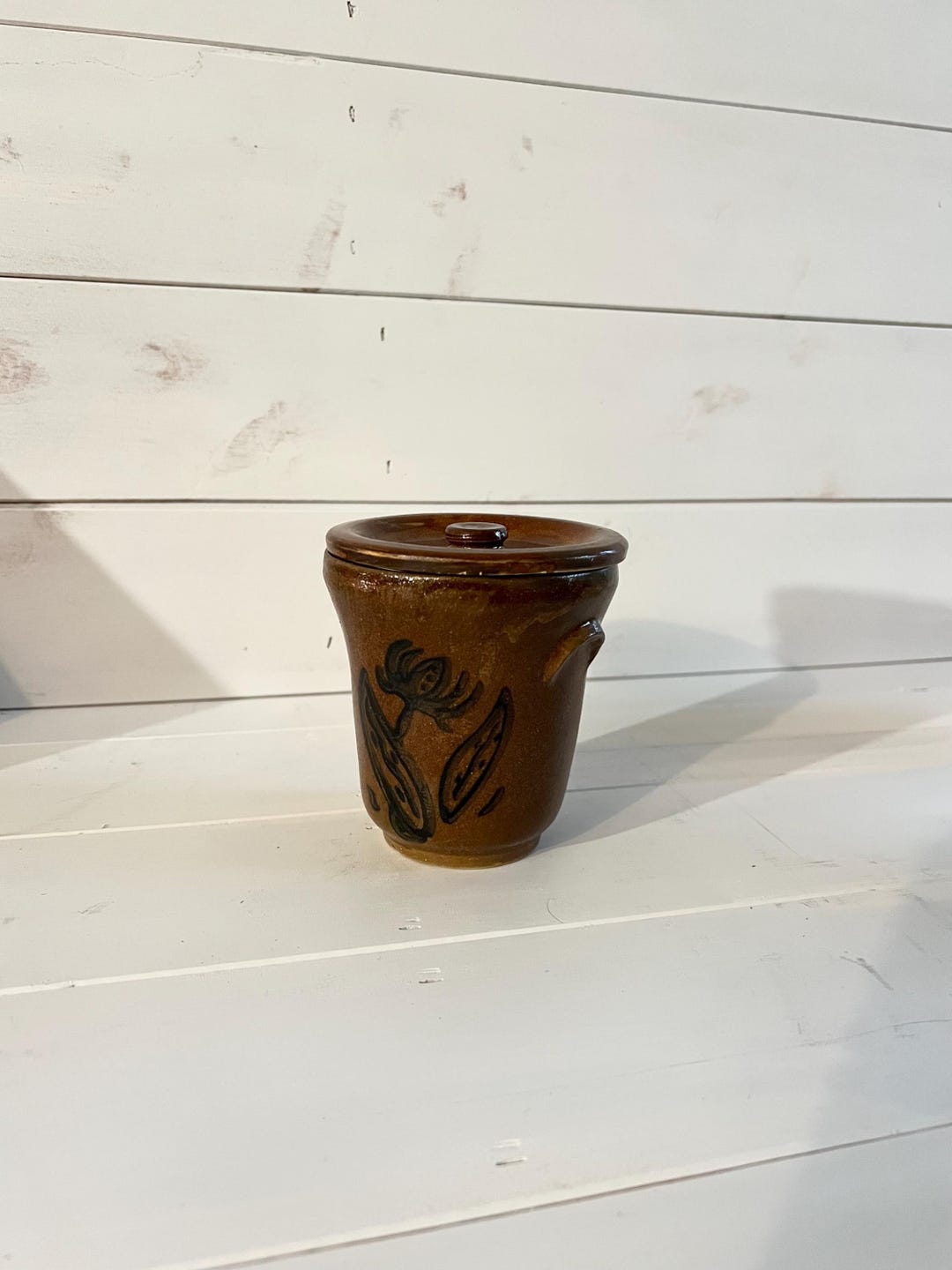 Vintage Small Stoneware Crock With Lid - Etsy