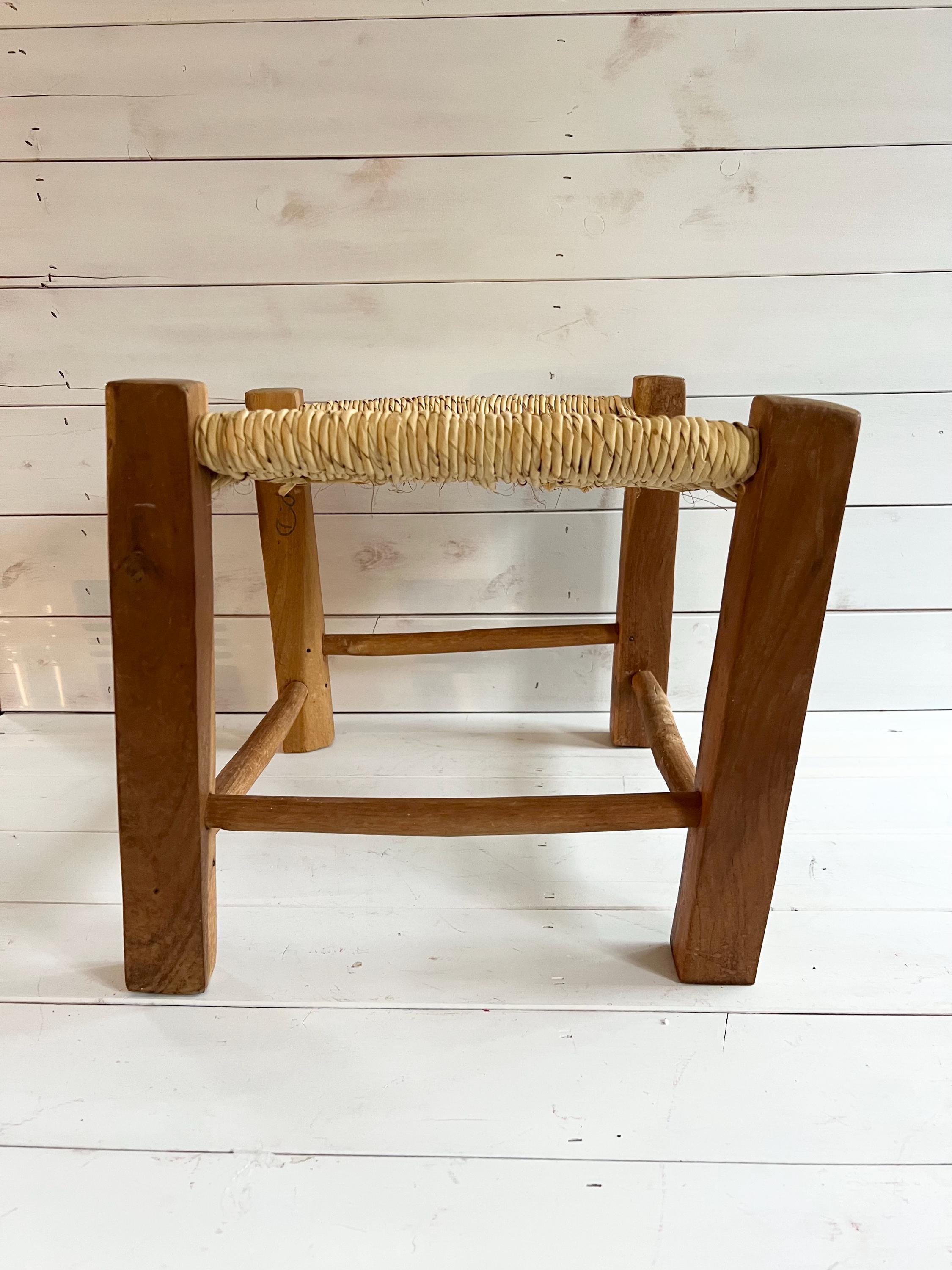 Vintage Woven Rush Seat Stool Vintage Wood Seat Rustic Primitive Wood ...