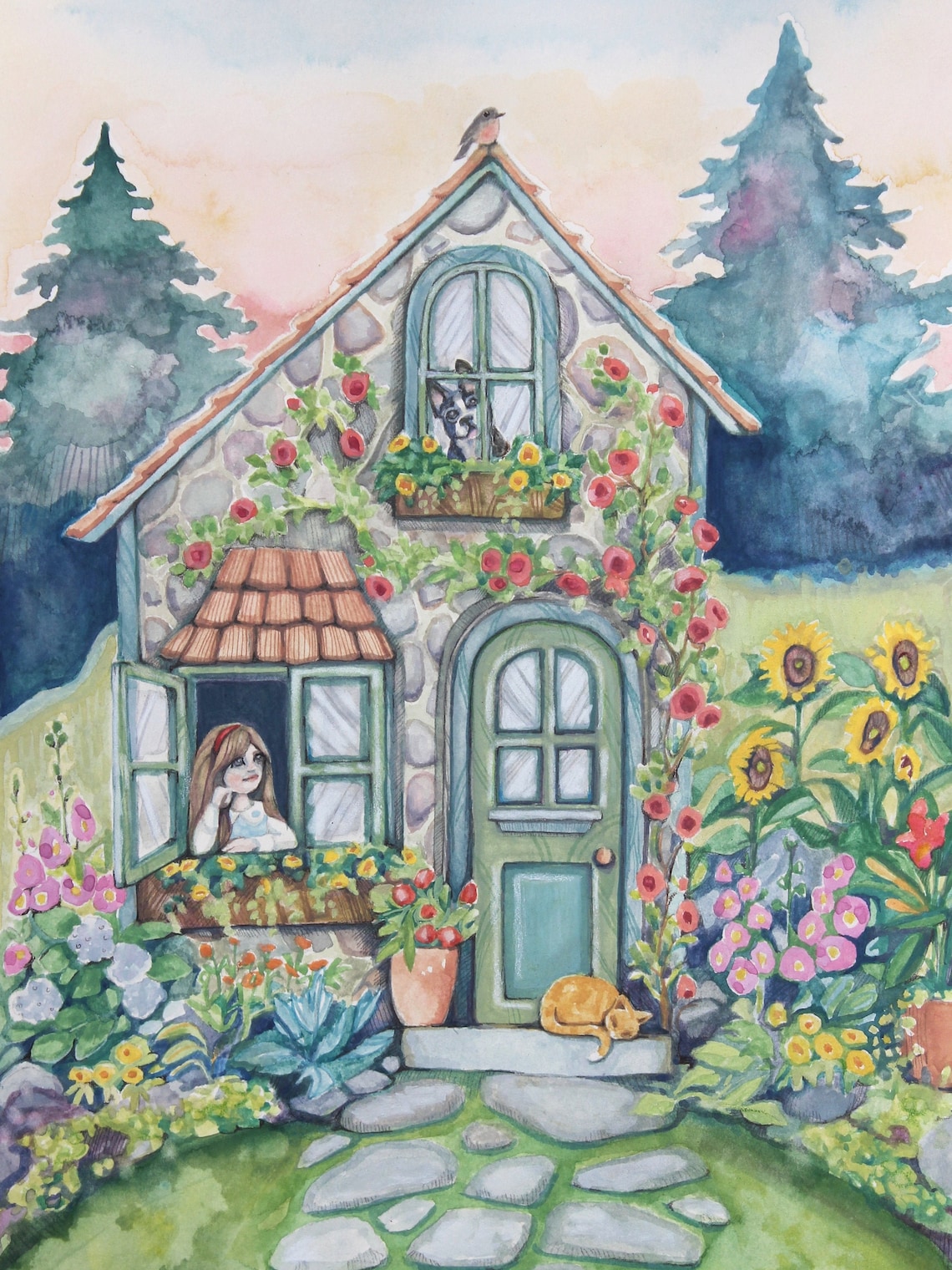 Printable Digital Download Cottage Garden Watercolor | Etsy