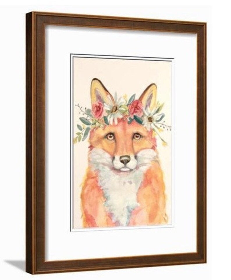 Printable Digital Download Fox With Flower Crown Gouache | Etsy