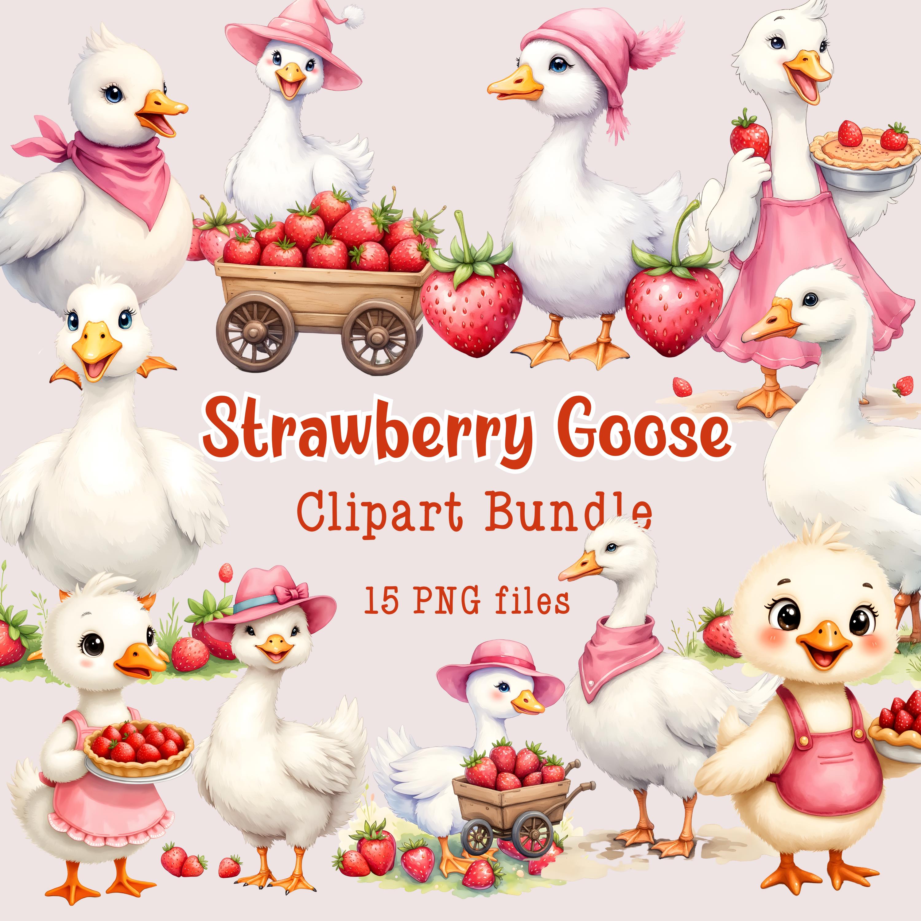 Strawberry Goose Clipart Bundle, Strawberry Geese, Cottagecore Clipart ...
