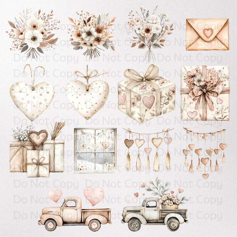 Boho Valentine Clipart Bundle, Neutral Valentine's Day Images, 26 PNG ...