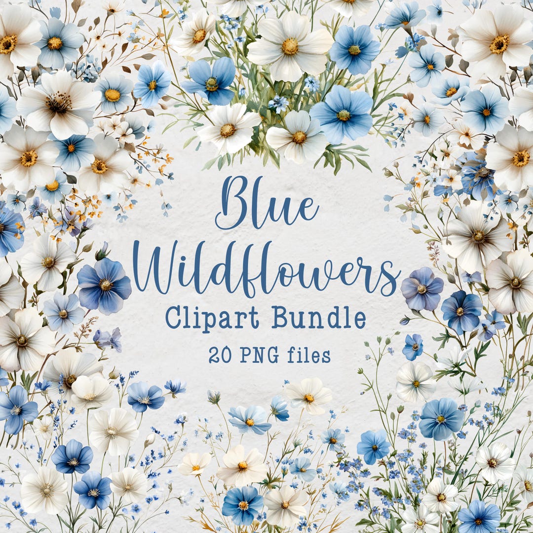Blue Wildflowers Clipart Bundle, Watercolor Floral Clipart, Spring ...
