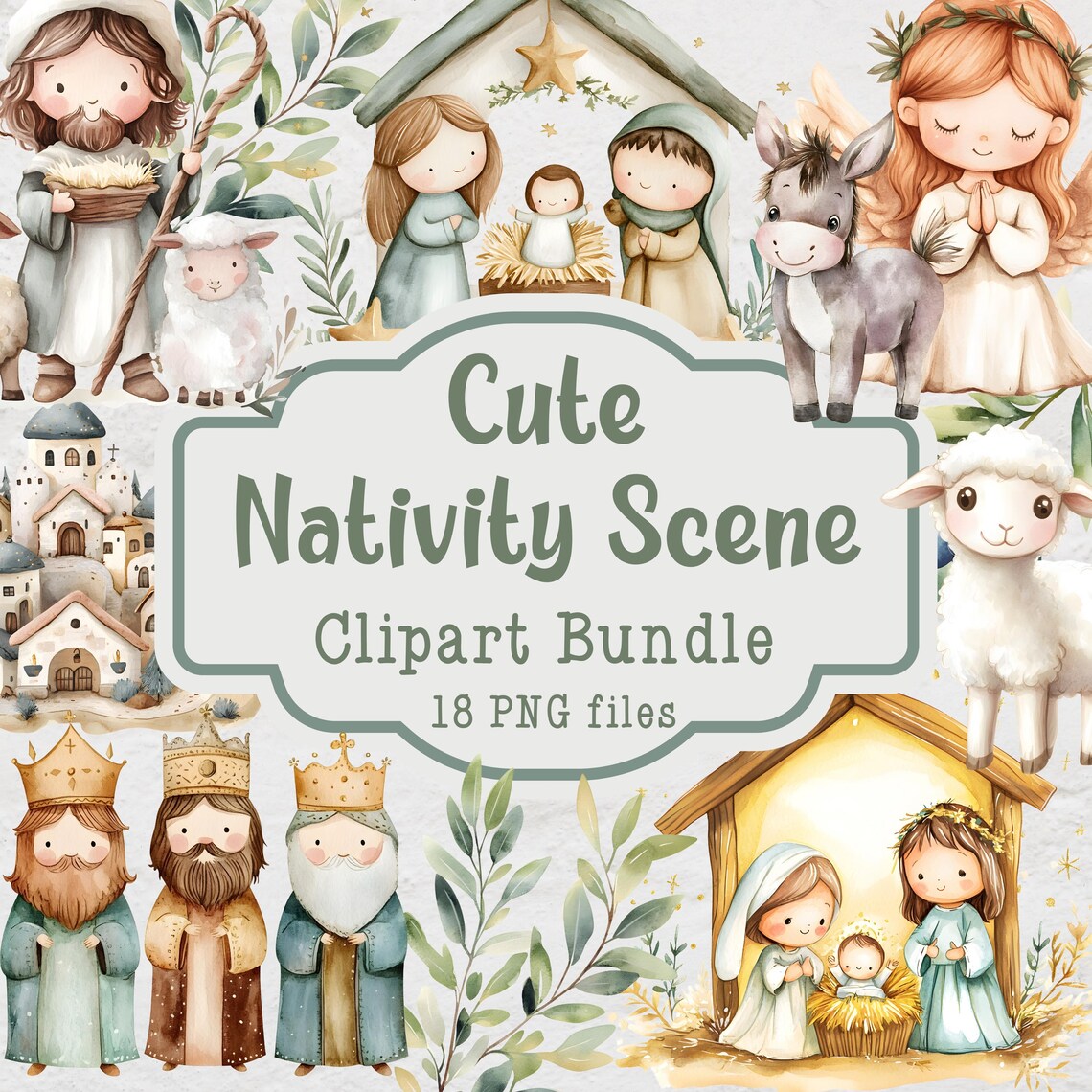 Cute Nativity Scene Clipart Bundle, Baby Jesus Christmas Images, 18 PNG ...