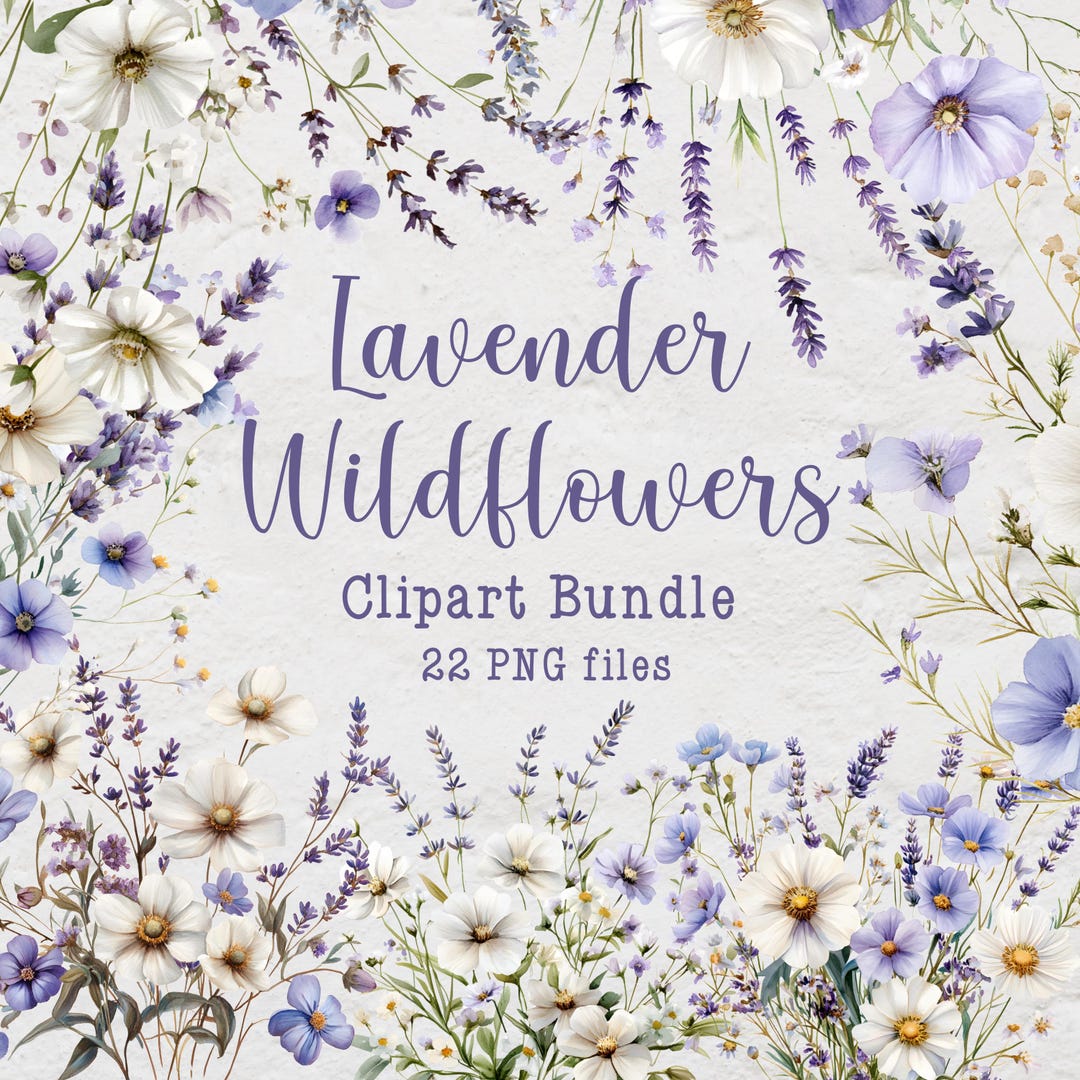 Lavender Wildflowers Clipart Bundle, Watercolor Floral Clipart, Spring ...
