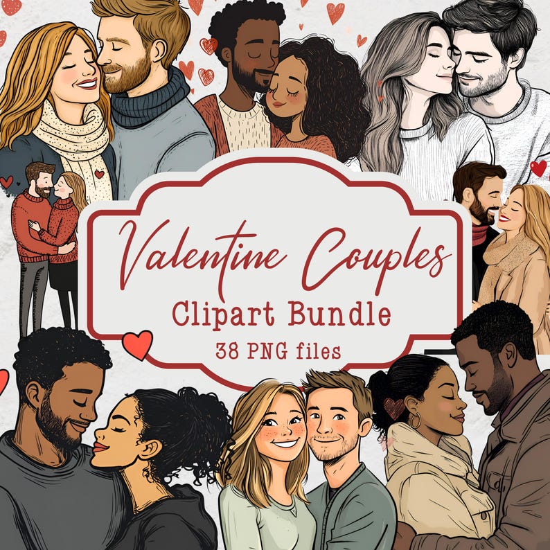 Valentine Couples Clipart Bundle, Valentine's Day Images, 38 PNG Files ...