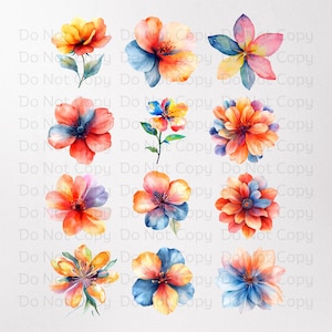Rainbow Watercolor Flowers Clipart Bundle, Floral Clipart, Spring ...