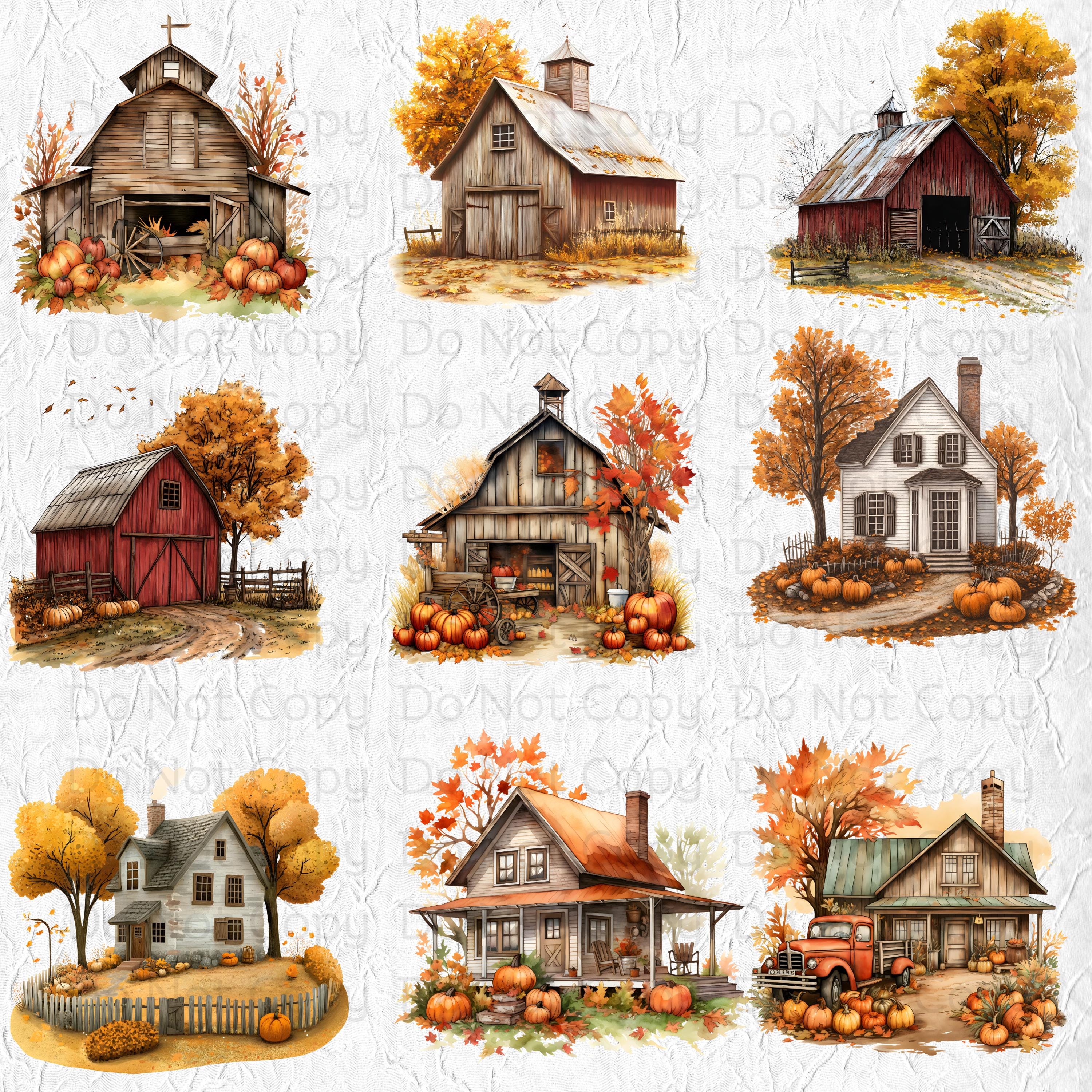 Fall Farmhouse Clipart Bundle, Cozy Autumn Clipart Images, 54 PNG Files ...