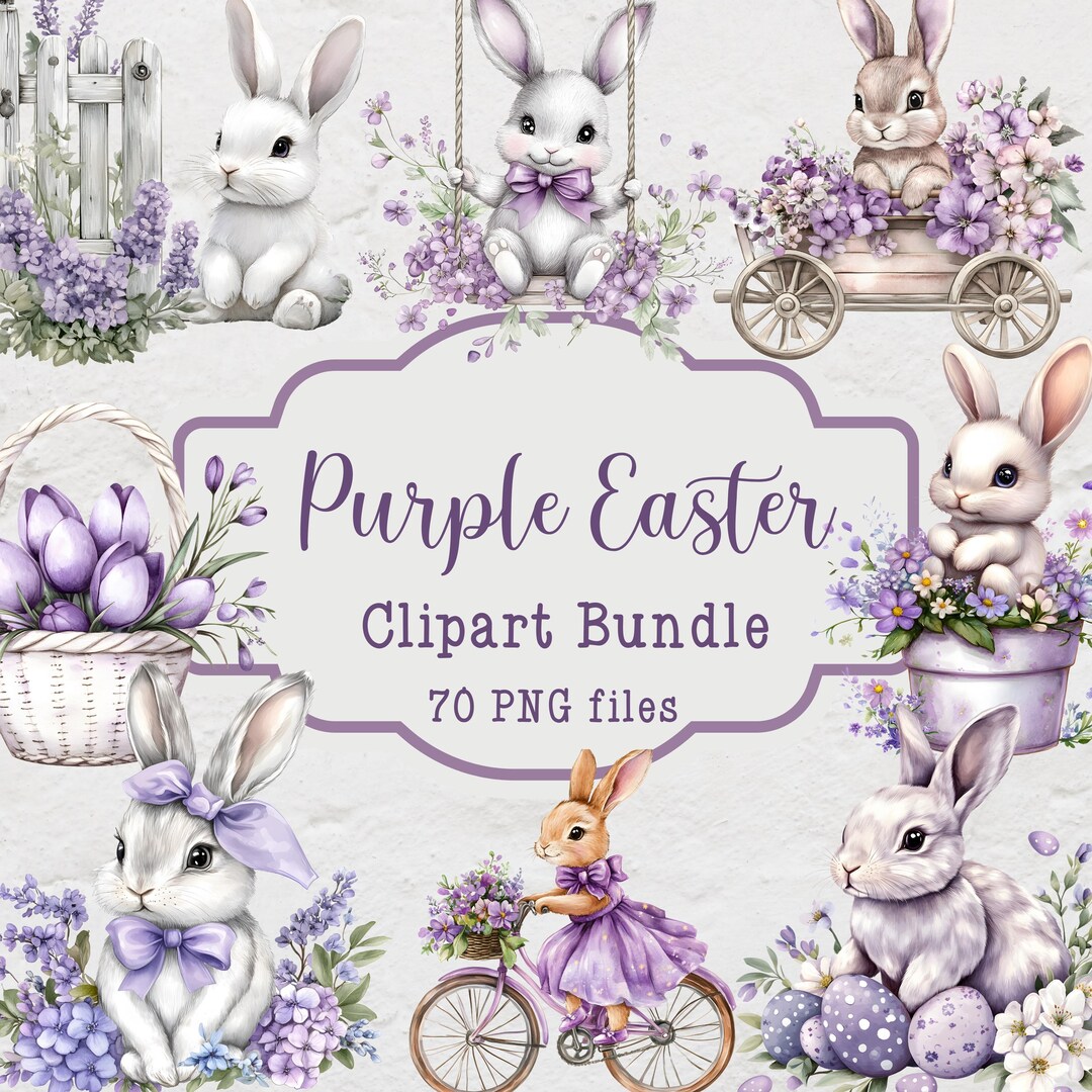 Purple Easter Clipart Bundle, Pastel Easter Graphics, 70 PNG Files ...
