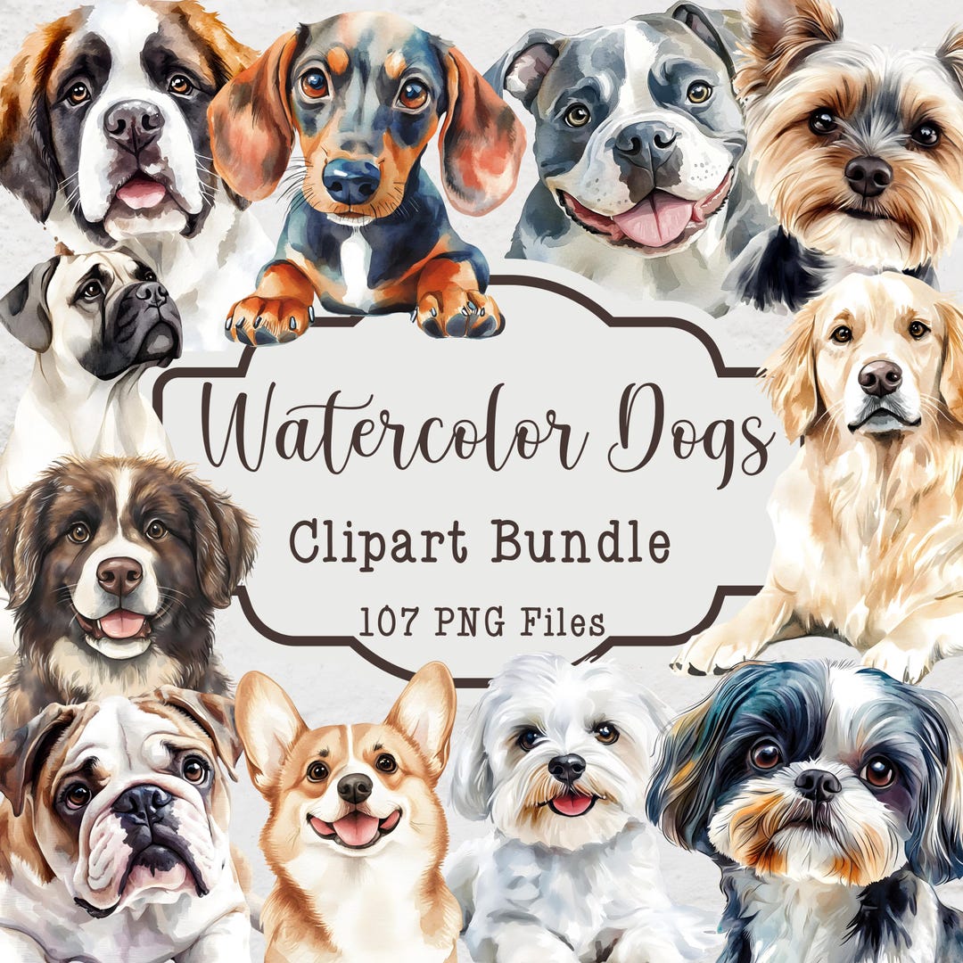 Watercolor Dogs Clipart Bundle, 107 PNG Files, Dog Clipart Sublimation ...