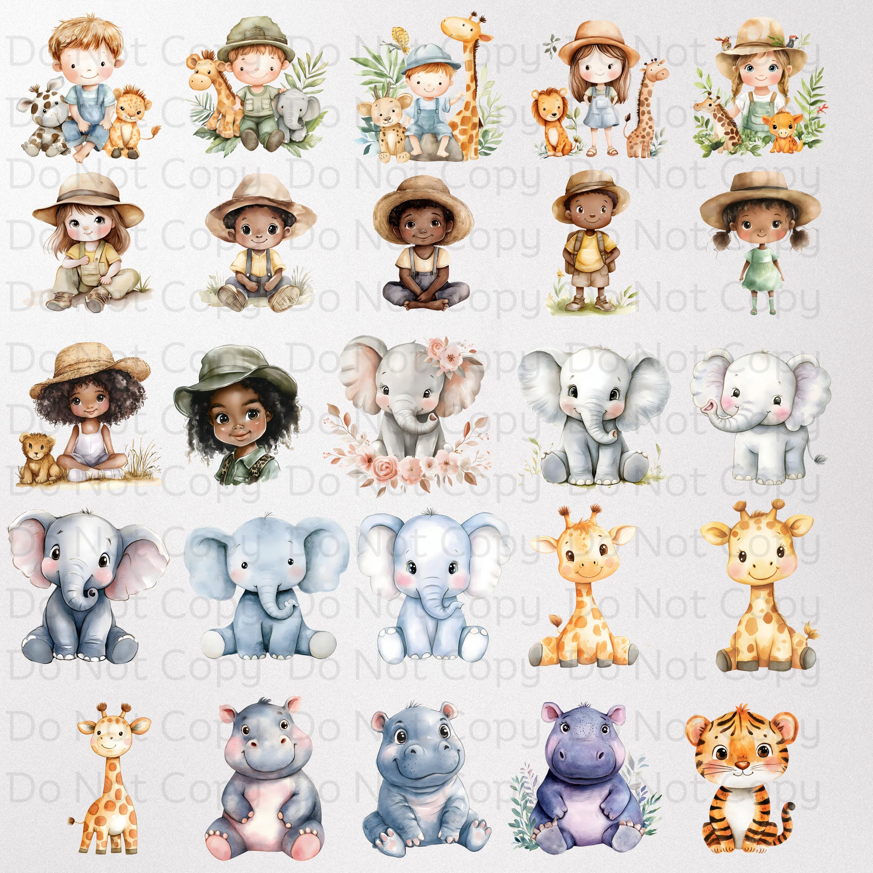 Safari Clipart Bundle, Baby Safari Animals Images, 63 PNG Files ...