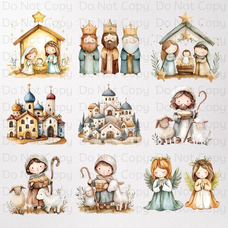 Cute Nativity Scene Clipart Bundle, Baby Jesus Christmas Images, 18 PNG ...