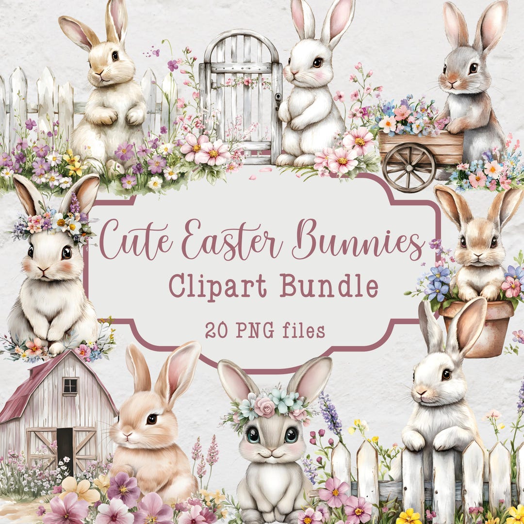 Cute Easter Bunnies Clipart Bundle, Easter Graphics, 20 PNG Files ...