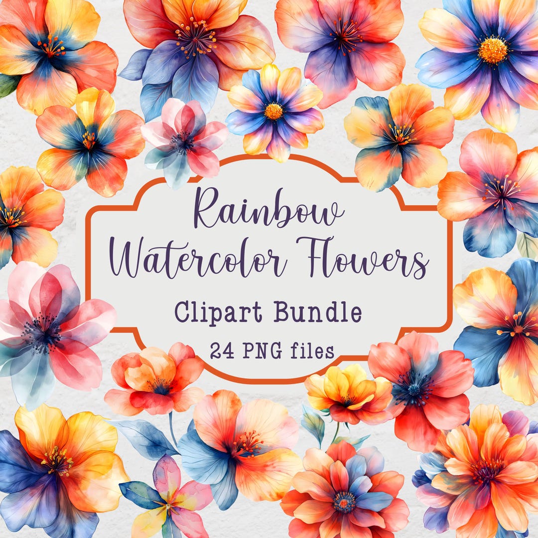 Rainbow Watercolor Flowers Clipart Bundle, Floral Clipart, Spring ...