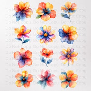 Rainbow Watercolor Flowers Clipart Bundle, Floral Clipart, Spring ...