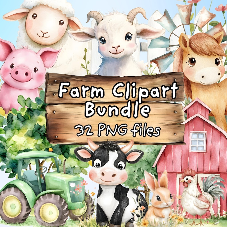Farm Clipart Bundle, Nursery Farm Clipart Images, 32 PNG Files, Farm ...