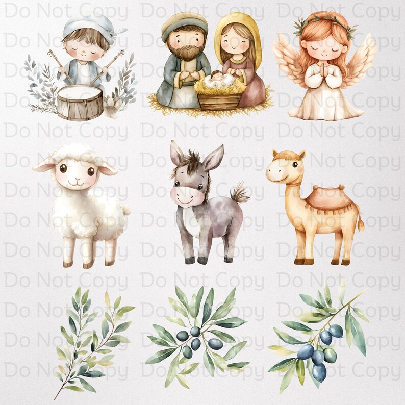 Cute Nativity Scene Clipart Bundle, Baby Jesus Christmas Images, 18 PNG ...