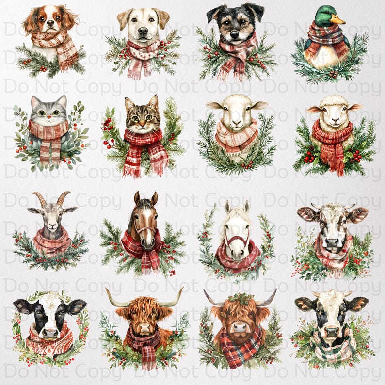 Christmas Clipart Bundle, Christmas Farm Animals, 30 Winter Animals PNG ...