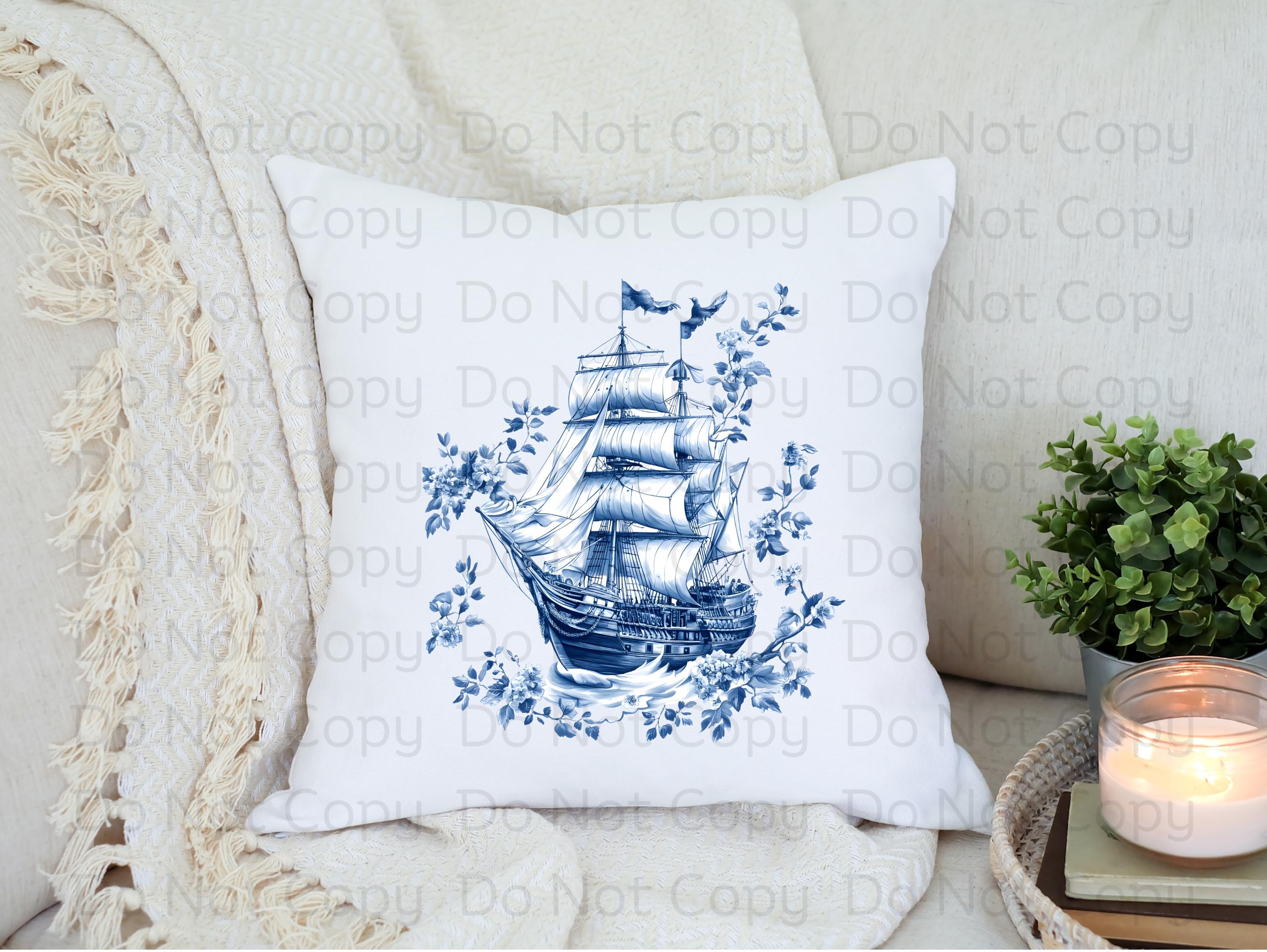 Nautical Blue Toile Clipart Bundle, Watercolor Ocean Toile Graphics, 58 ...