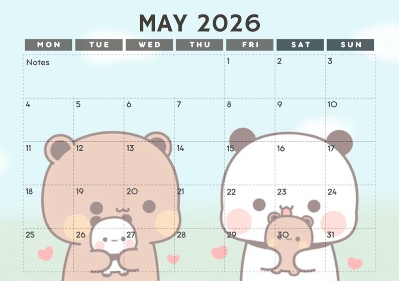 Bubu Dudu 2026 Calendar - Kawaii Calendar Template - Etsy UK
