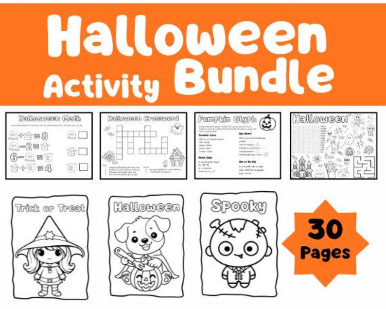 Halloween Activity Bundle: Coloring Pages, Math Puzzles, Glyph ...