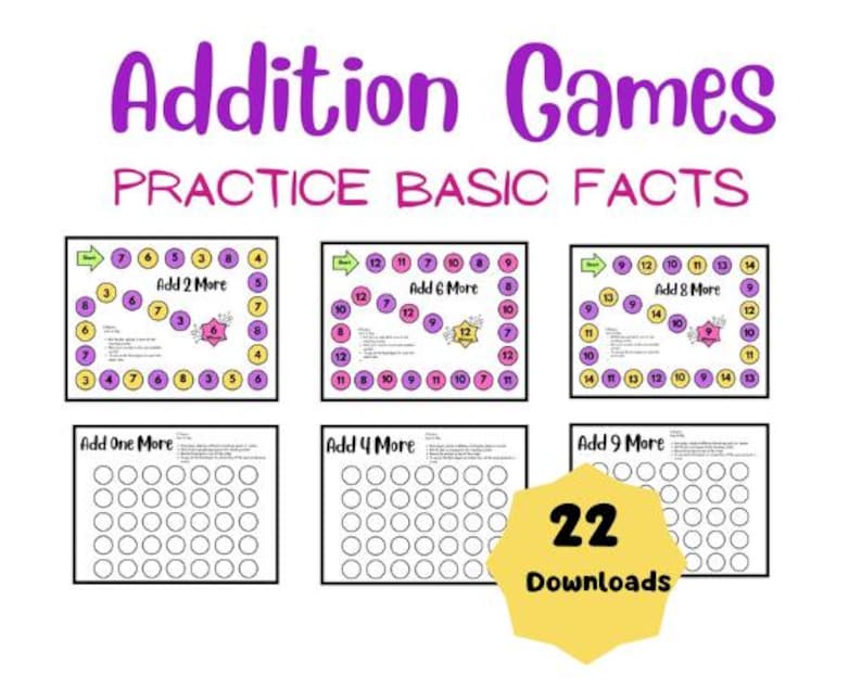Addition Math Games Printable - Etsy