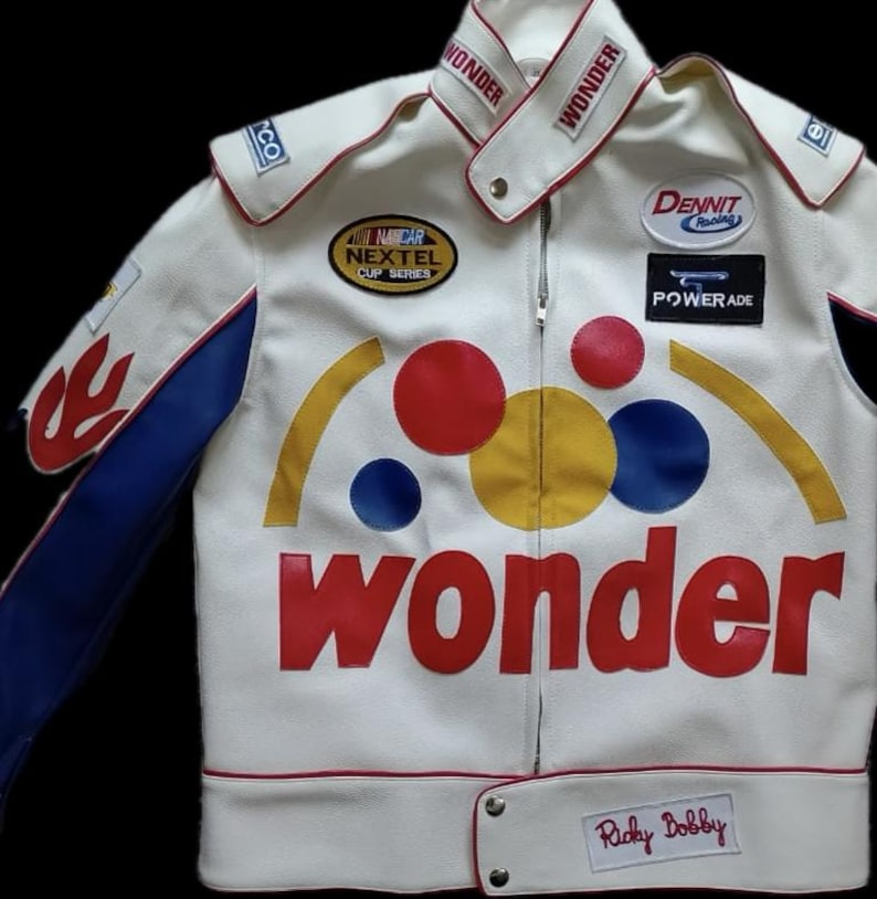 White Leather Ricky Bobby Racing Jacket for Boys - Etsy