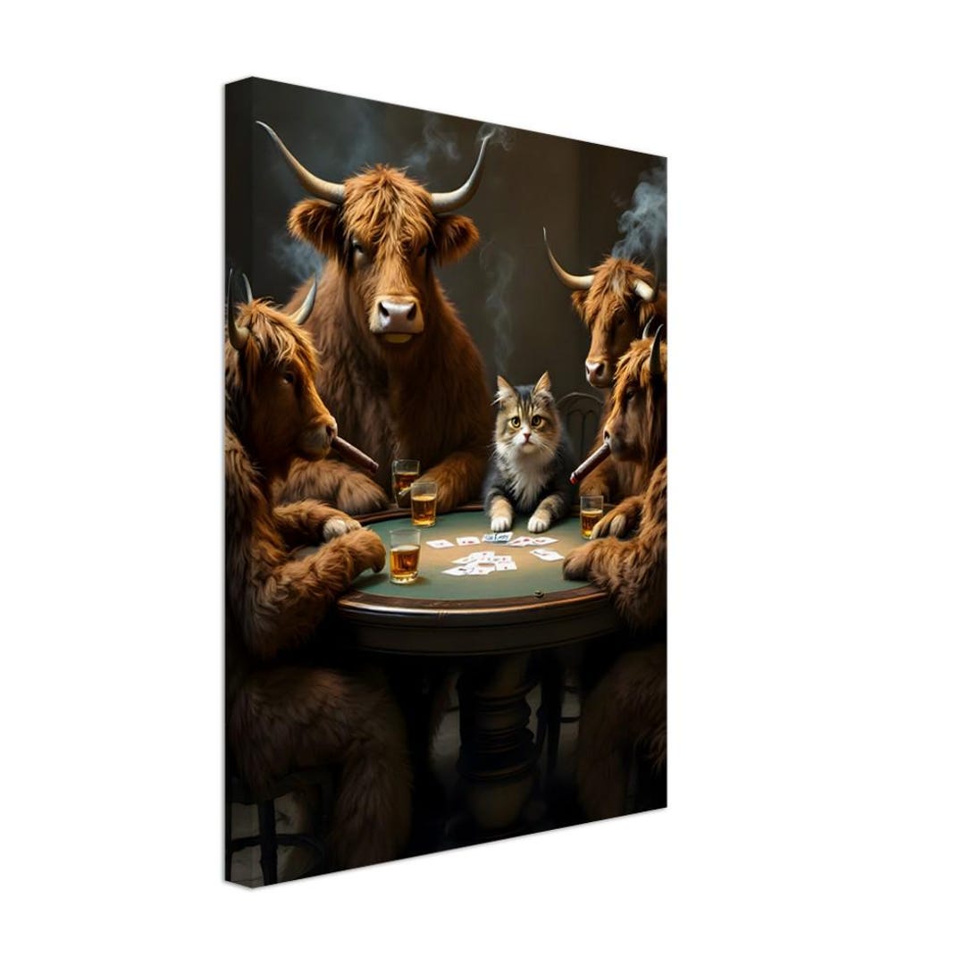 Highland Cow and Cat Poker Canvas 30cm X 40cm /12" X 18" - Etsy