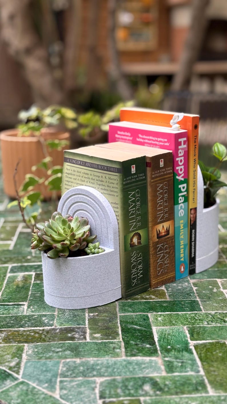3D Printed Planter Bookends – Modern Book Nook With Drainage, Indoor ...