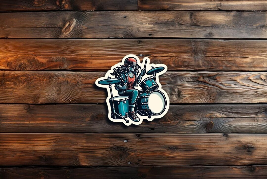 Drummer Girl Kiss-cut Sticker, Drummer Girl, Rocker Girl, Music Decals ...