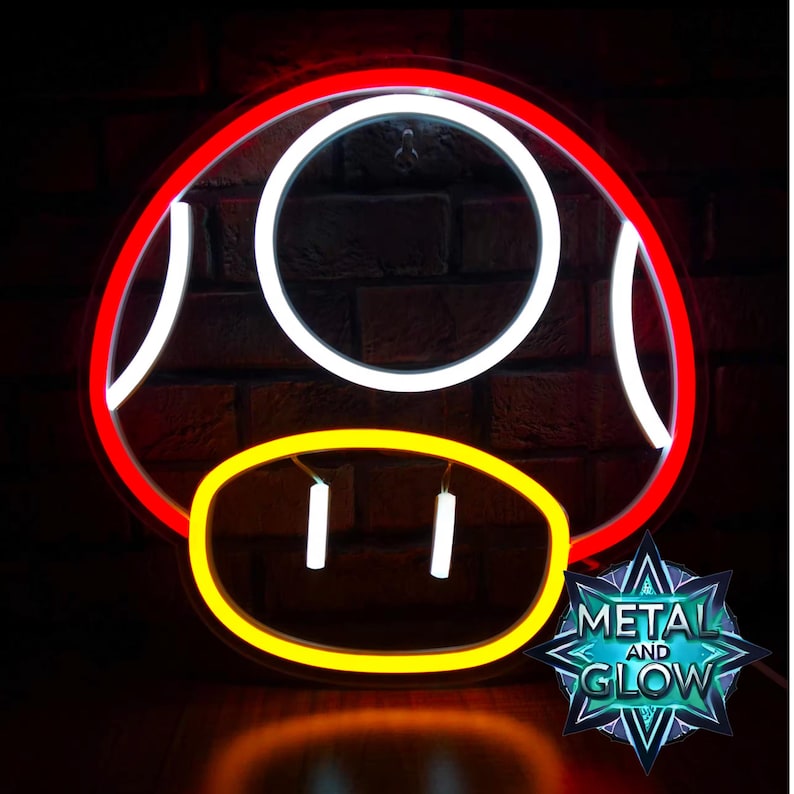Mushroom Neon Light LED Wall Sign, Home Decor, Gaming Room, Nintendo ...