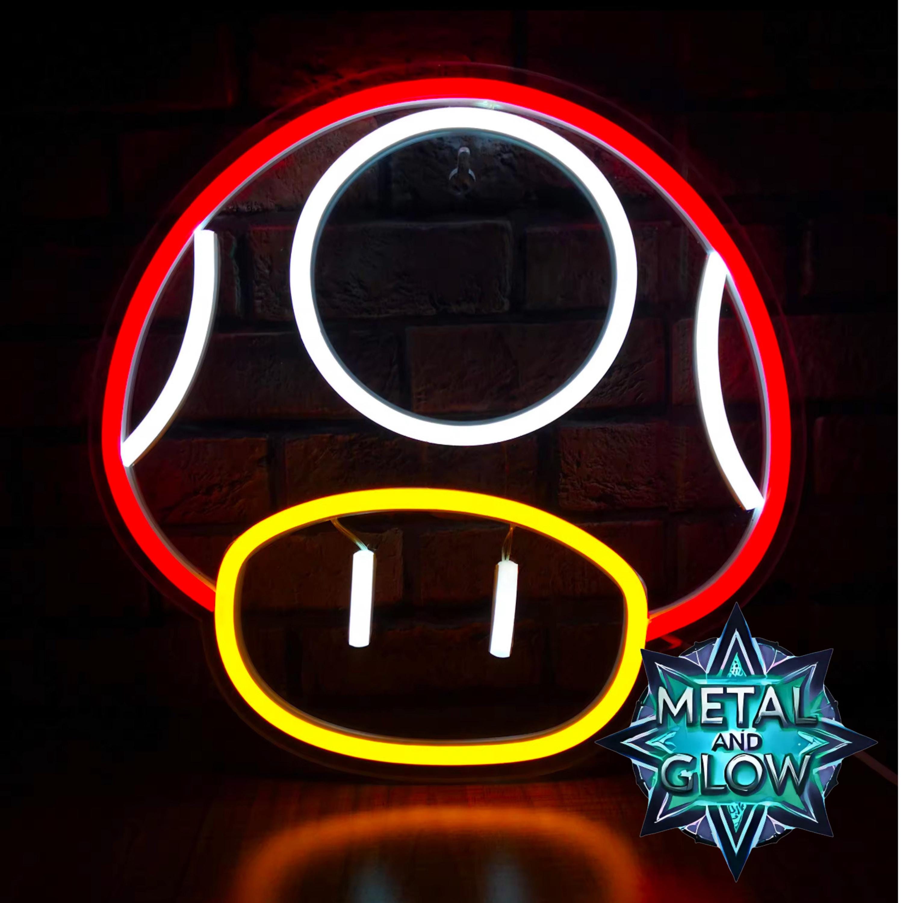 Mushroom Neon Light - LED Wall Sign, Home Decor, Gaming Room, Nintendo ...