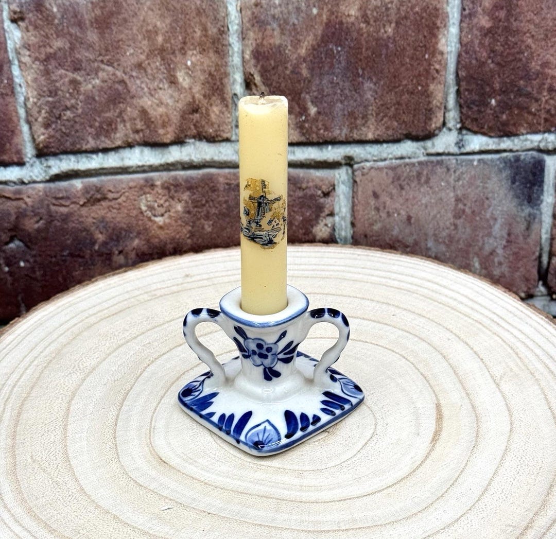 Vtg Mini Handpainted Delft Blue Ceramic Taper Candlestick Holder DBL ...