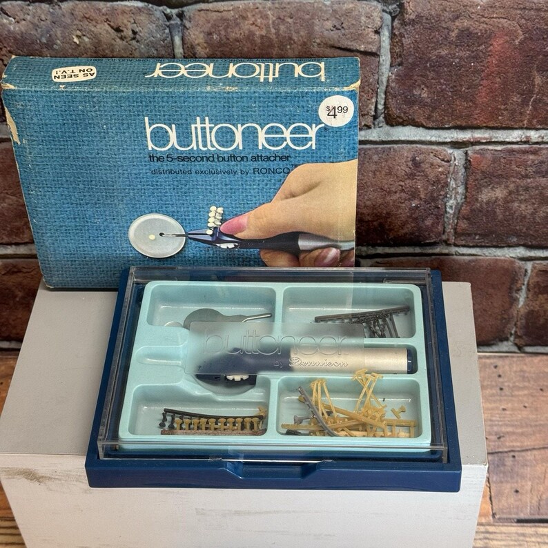 1972 Dennison Buttoneer 5-second Button Attacher Kit Ronco Garment ...