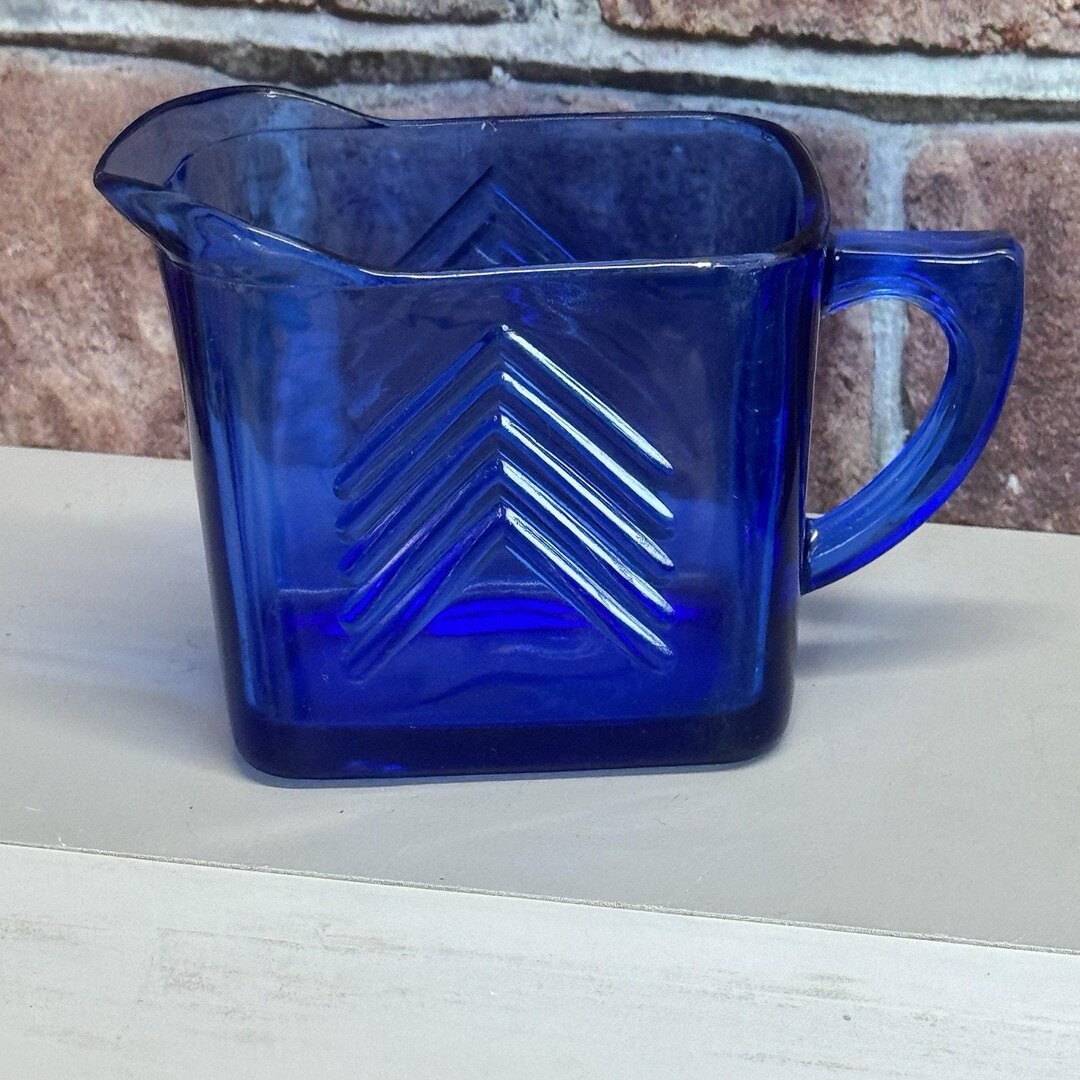 Vintage Hazel Atlas Depression Glass Ritz Cobalt Blue Pitcher Chevron ...