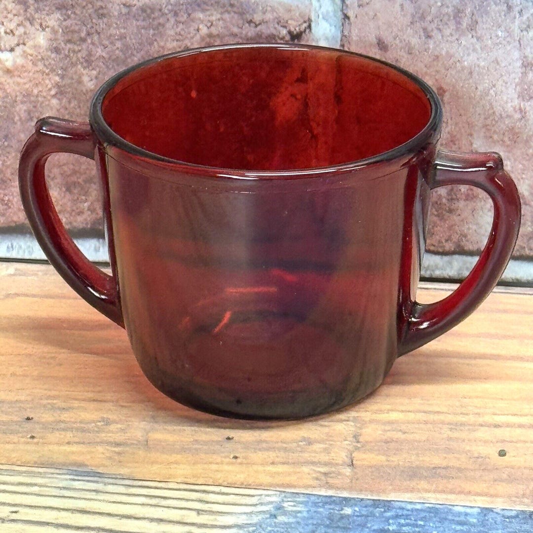 Vintage Anchor Hocking Royal Ruby Red Cranberry Glass Double Handle ...