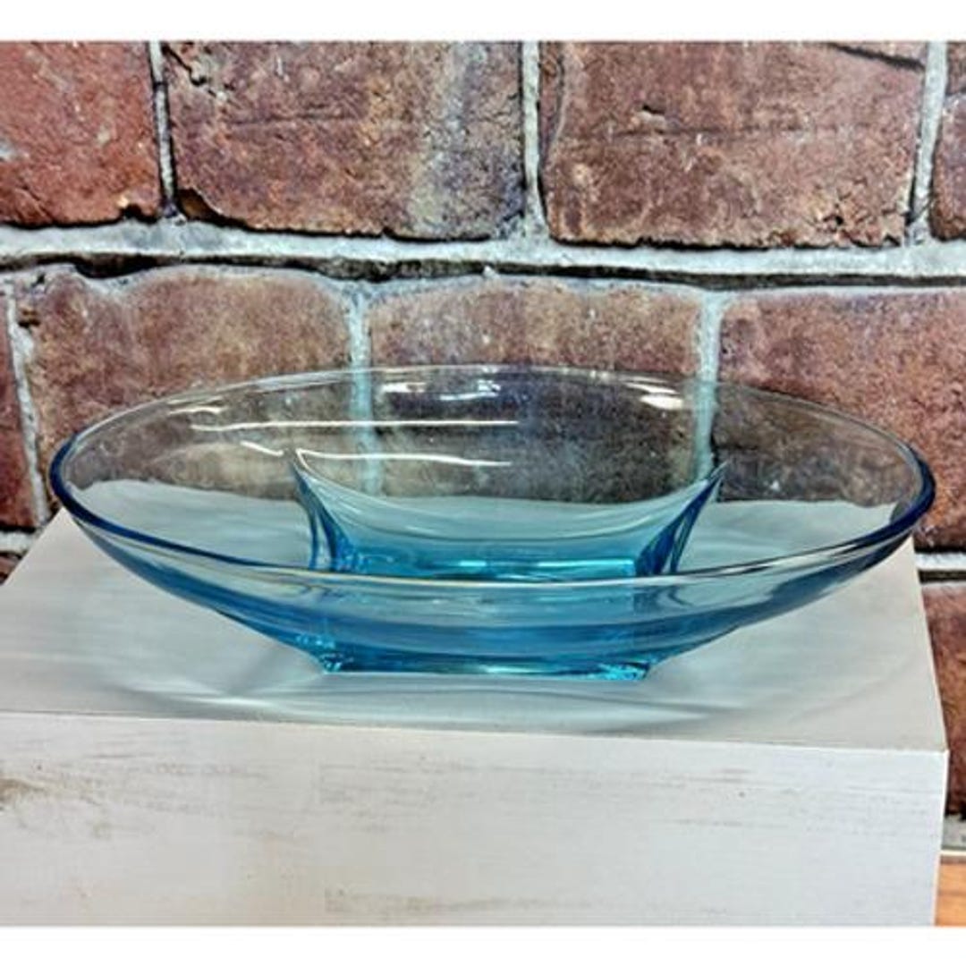 Vtg Hazel Atlas Glass Blue Colony Capri Oval Candy Dish Bowl 1960s UV ...
