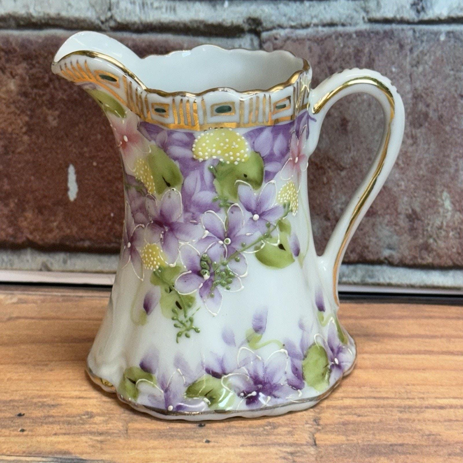 Antique Nippon Morimura Gumi Moriage Maple Leaf Mark Floral Pitcher ...