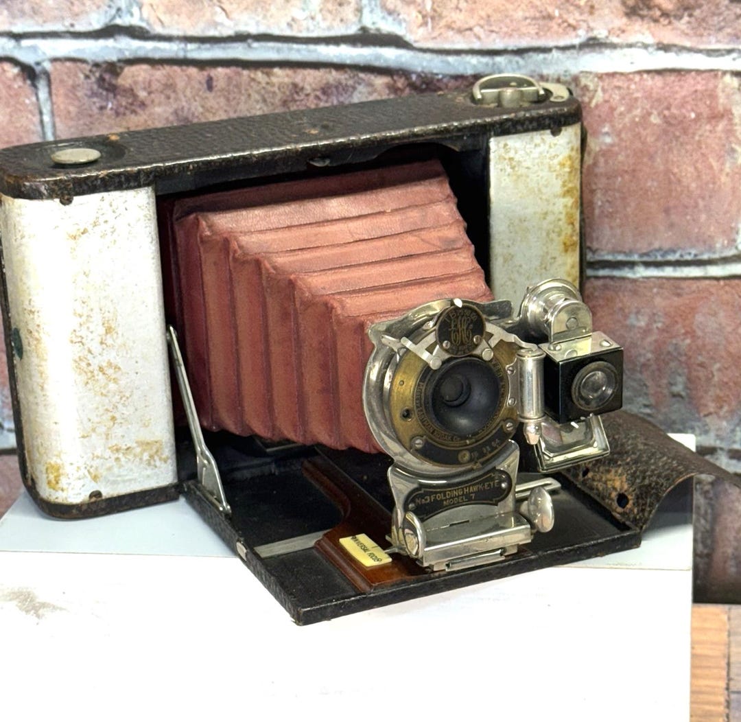 Antique 1910 Kodak #3 Folding Hawkeye Model 7 Wood Camera Red Bellows ...