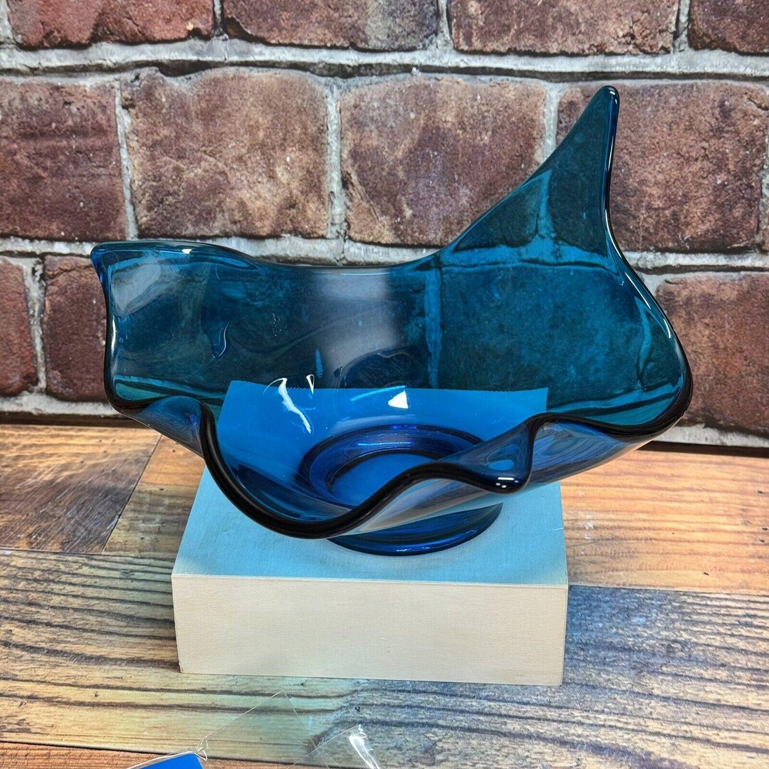Vintage MCM Viking Blue Aqua Art Glass Handkerchief Bowl Mid-century - Etsy
