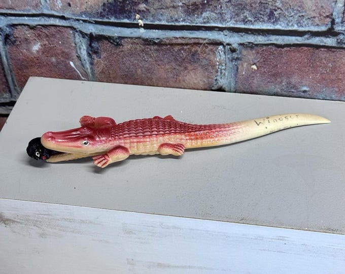 Vtg 1930s Celluloid Alligator Eating Man Pencil Holder Letter Opener ...