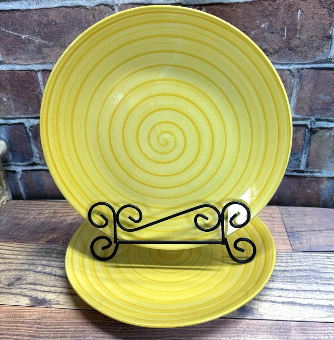Set of 2 Yellow Swirl Hand-painted Pottery Dinner Plates 10.5 ...
