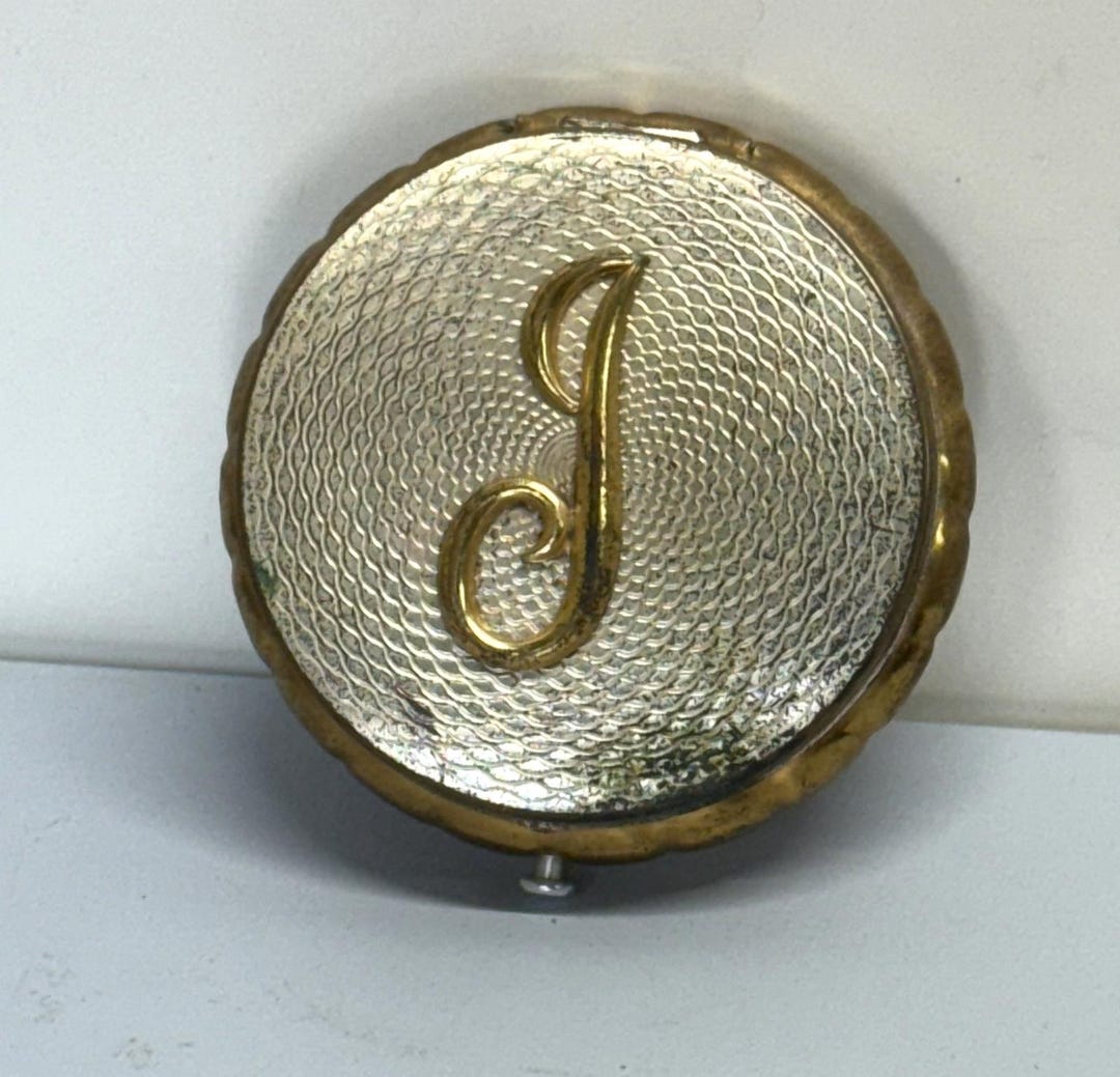 Antique Powder Compact Letter Script J Initial, Ornate Engraved ...