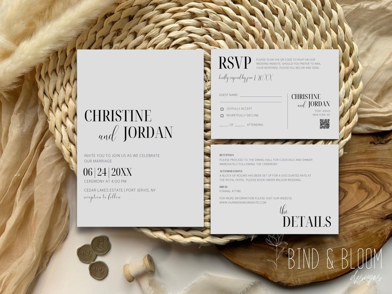 Minimalist Wedding Invitation Suite, QR Code RSVP, Modern Reception ...