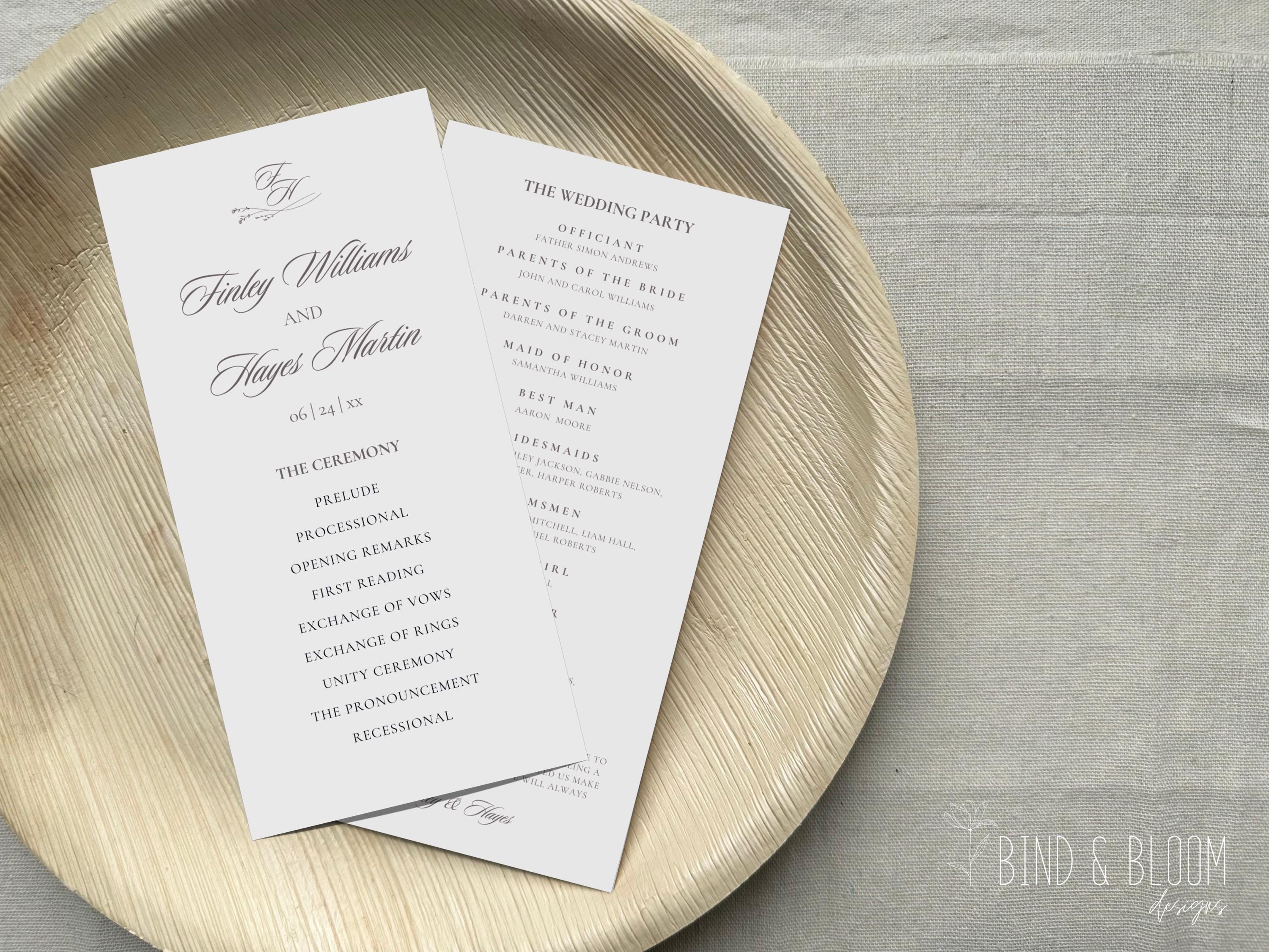 Elegant Wedding Program Template: Order of Service, Editable Ceremony ...