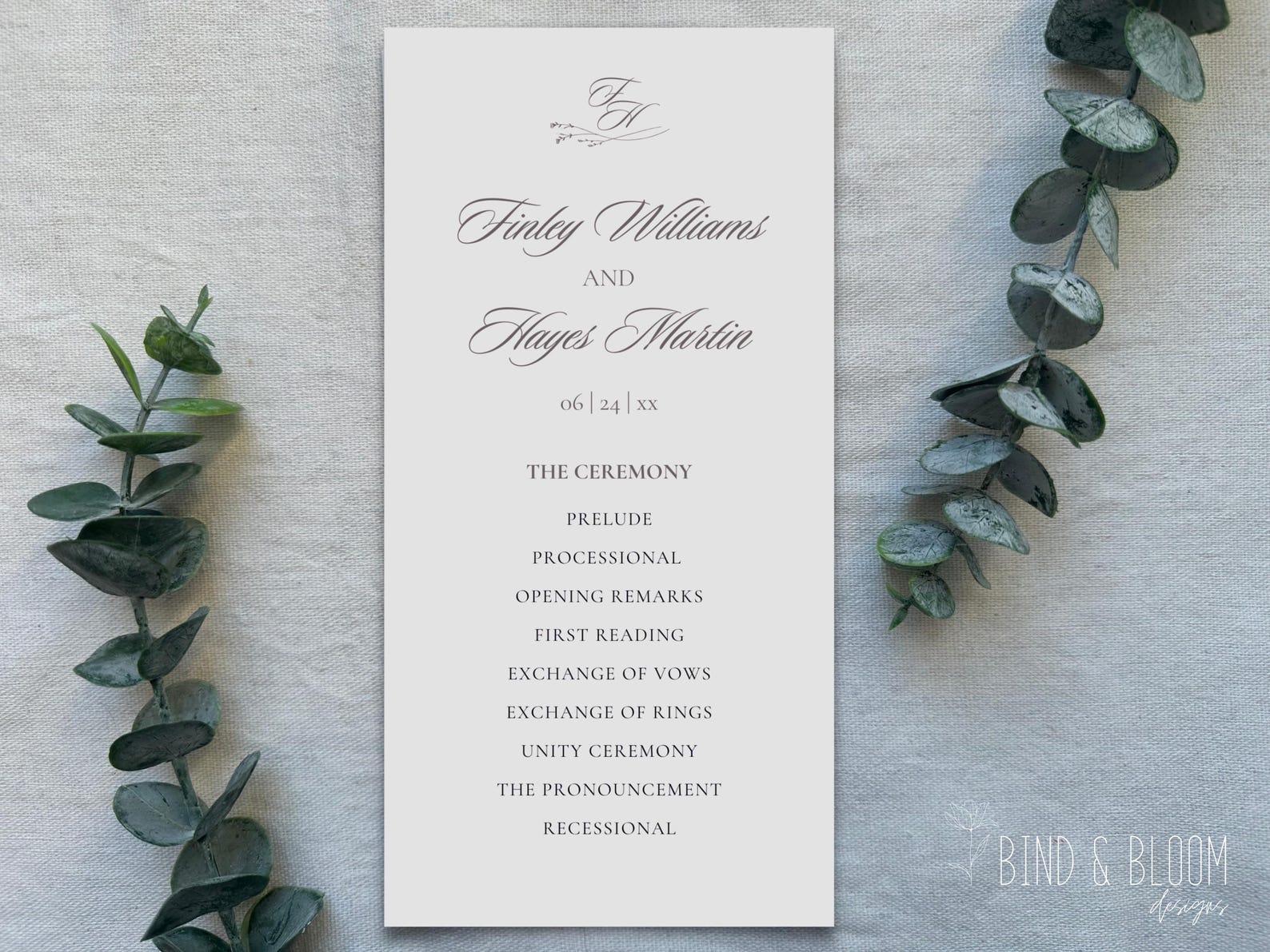 Elegant Wedding Program Template: Order of Service, Editable Ceremony ...