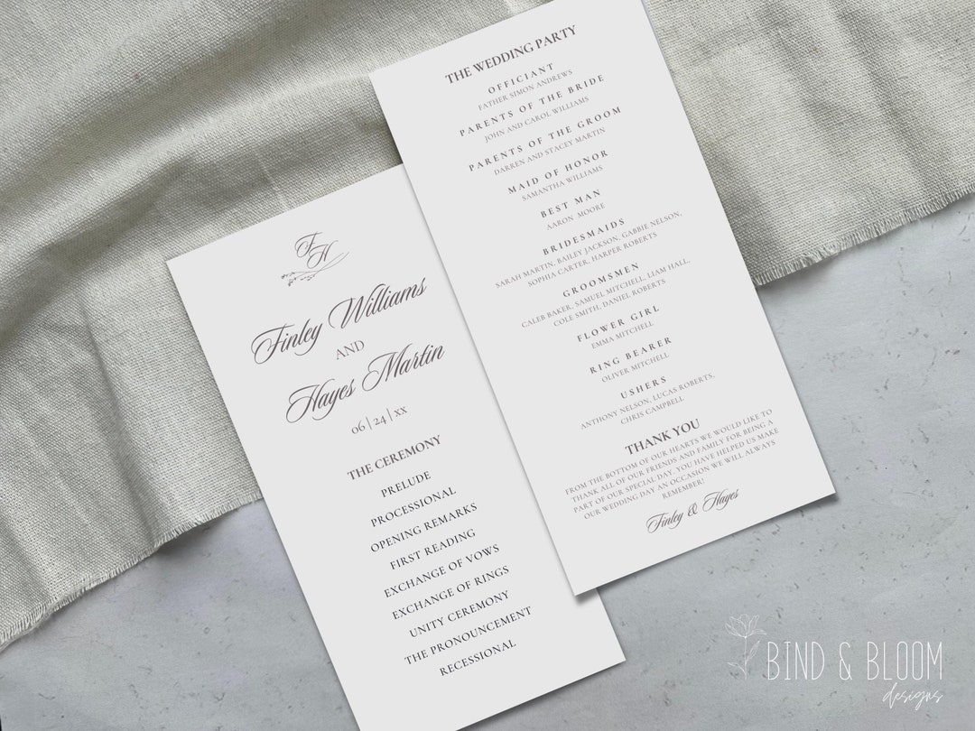 Elegant Wedding Program Template | Printable & Editable Ceremony ...