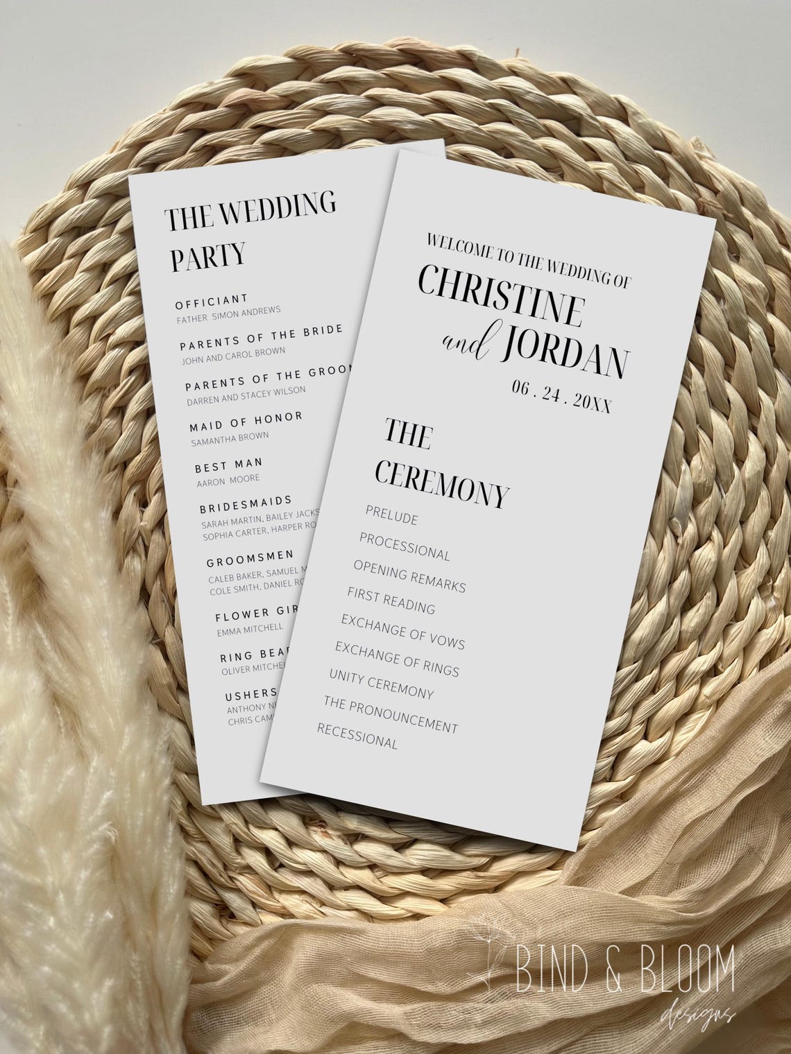 Minimalist Wedding Program Template: Elegant Order of Service, Editable ...