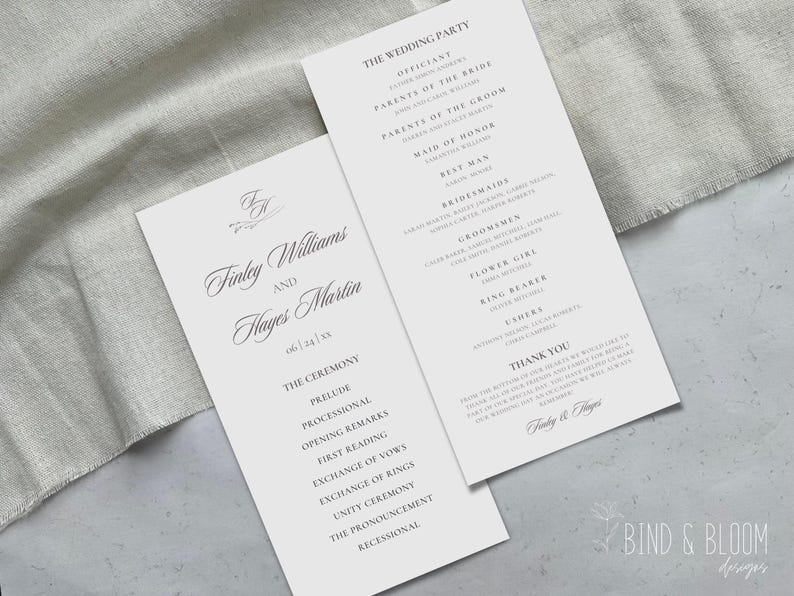 Elegant Wedding Program Template: Order of Service, Editable Ceremony Timeline for Instant ...