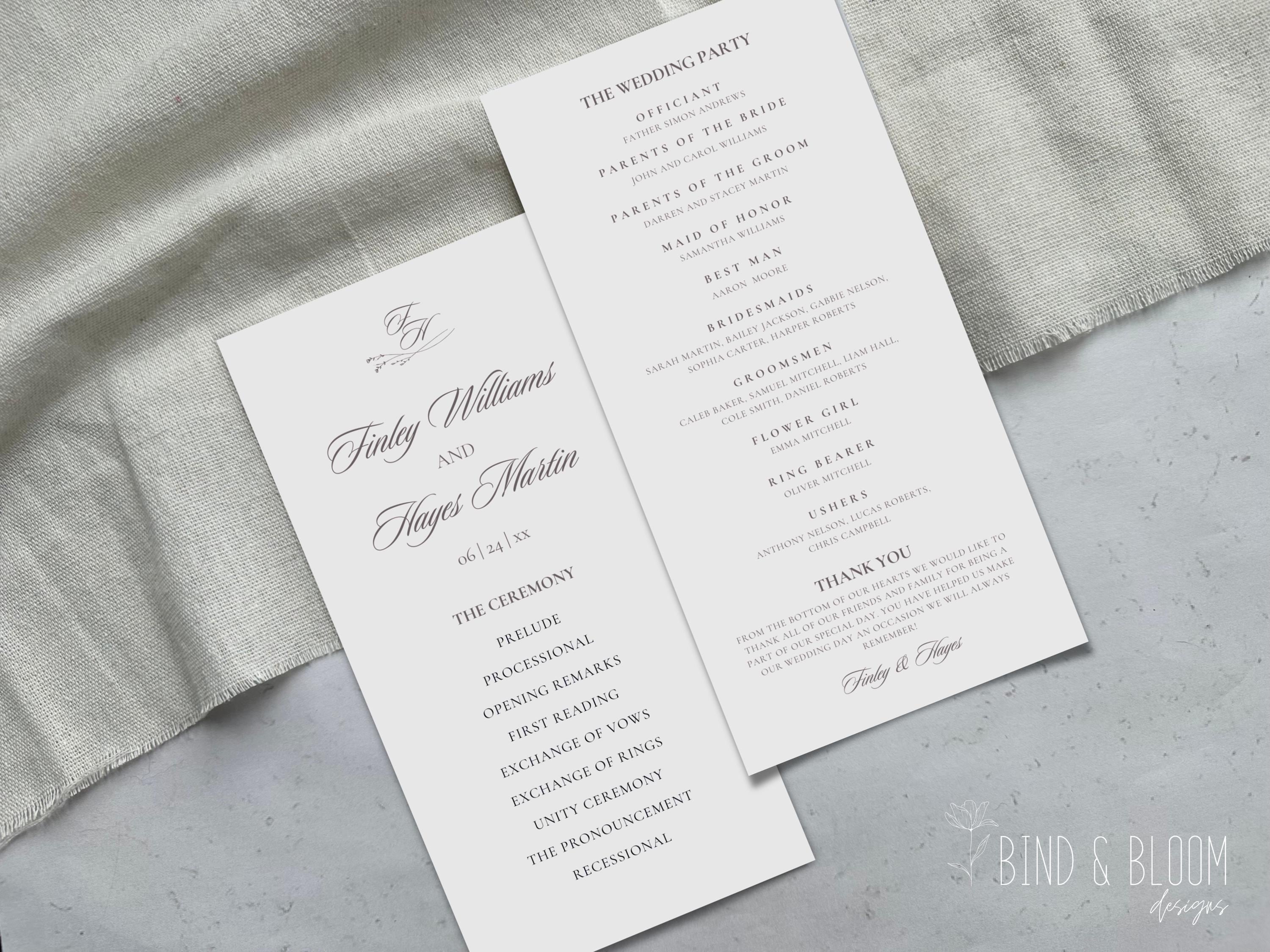 Elegant Wedding Program Template: Order of Service, Editable Ceremony ...